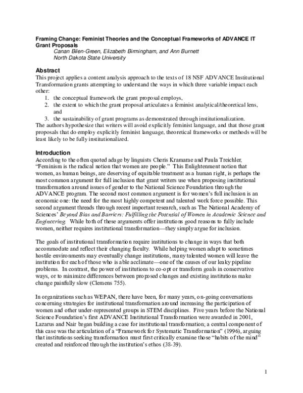 (PDF) Framing Change: Feminist Theories and the Conceptual Frameworks ...