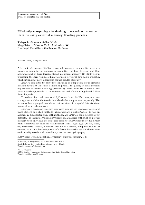 Pdf Efficiently Computing The Drainage Network On Massive Terrains Using External Memory
