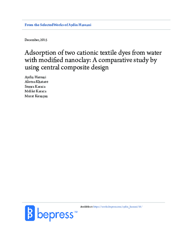 (PDF) Adsorption of two cationic textile dyes from water with modified nanoclay: A comparative ...