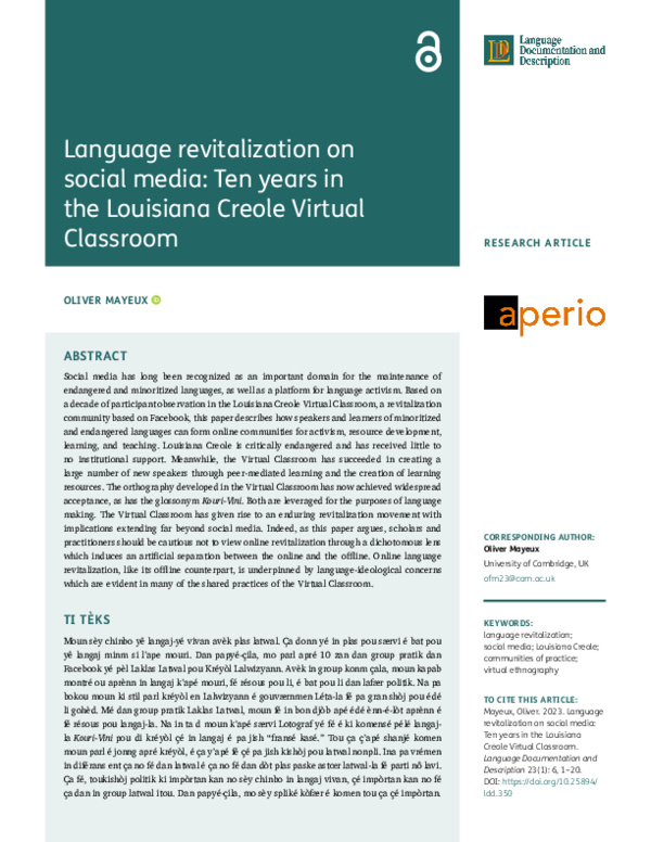 (PDF) Language revitalization on social media: Ten years in the ...