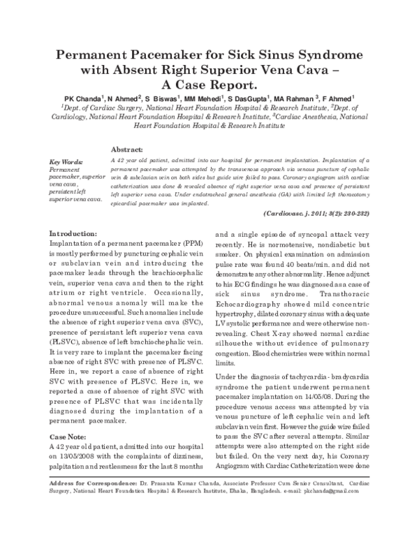 (PDF) Permanent Pacemaker for Sick Sinus Syndrome with Absent Right ...