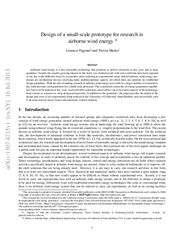 (PDF) Design of a Small-Scale Prototype for Research in Airborne Wind ...