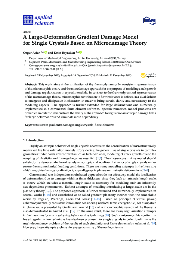 (PDF) A Large-Deformation Gradient Damage Model for Single Crystals Based on Microdamage Theory