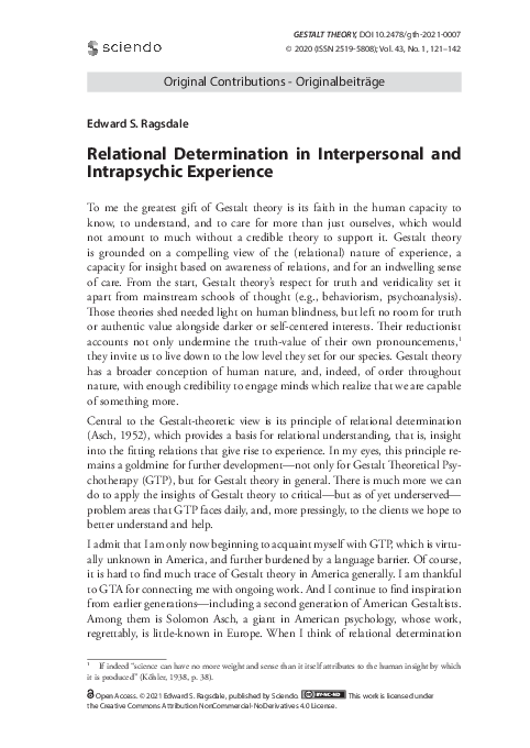 (PDF) Relational Determination in Interpersonal and Intrapsychic Experience