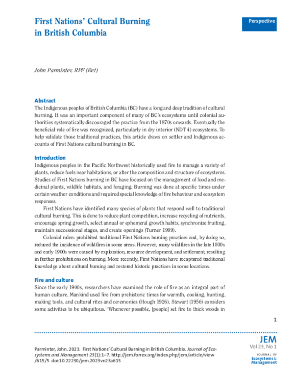 (PDF) First Nations' Prescribed Burning in British Columbia