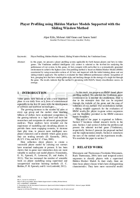 (PDF) Player Profiling using Hidden Markov Models Supported with the Sliding Window Method