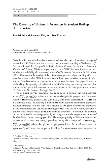 (PDF) The Quantity of Unique Information in Student Ratings of Instruction
