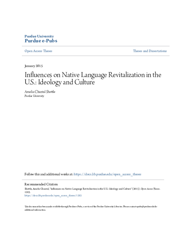 (PDF) Influences on Native Language Revitalization in the U.S ...