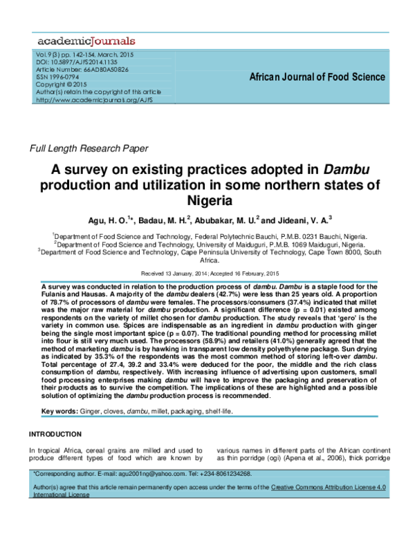 (PDF) A survey on existing practices adopted in Dambu production and ...