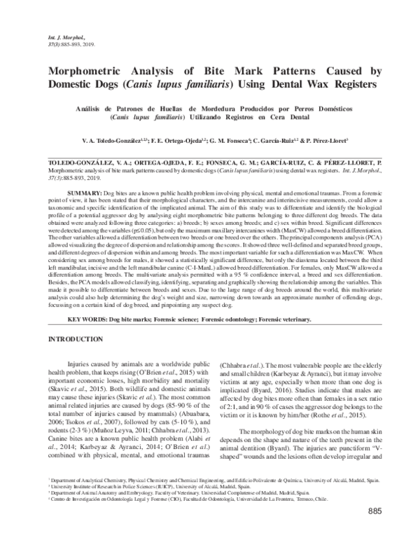 (PDF) Morphometric Analysis of Bite Mark Patterns Caused by Domestic ...