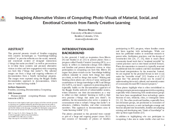 (PDF) Imagining Alternative Visions of Computing: Photo-Visuals of ...