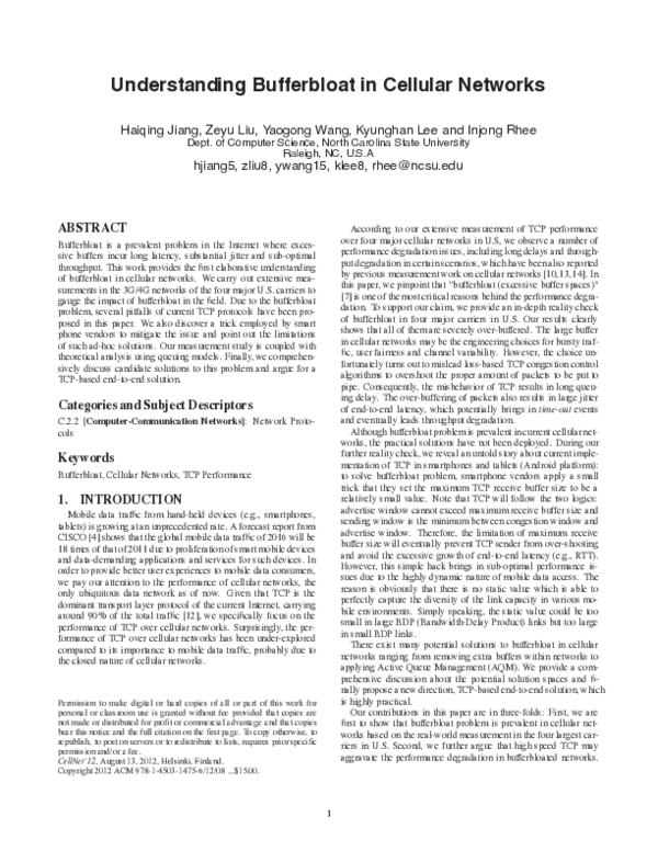 (PDF) Understanding bufferbloat in cellular networks