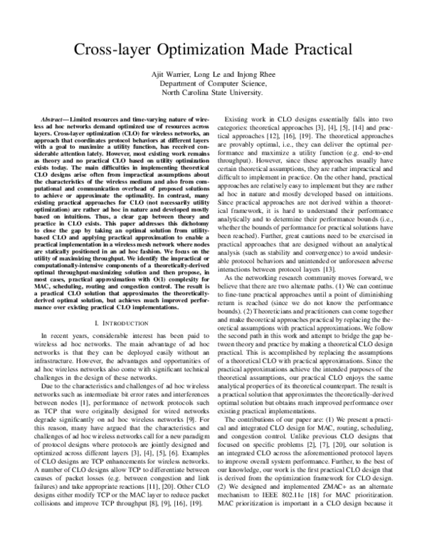 Pdf Cross Layer Optimization Made Practical