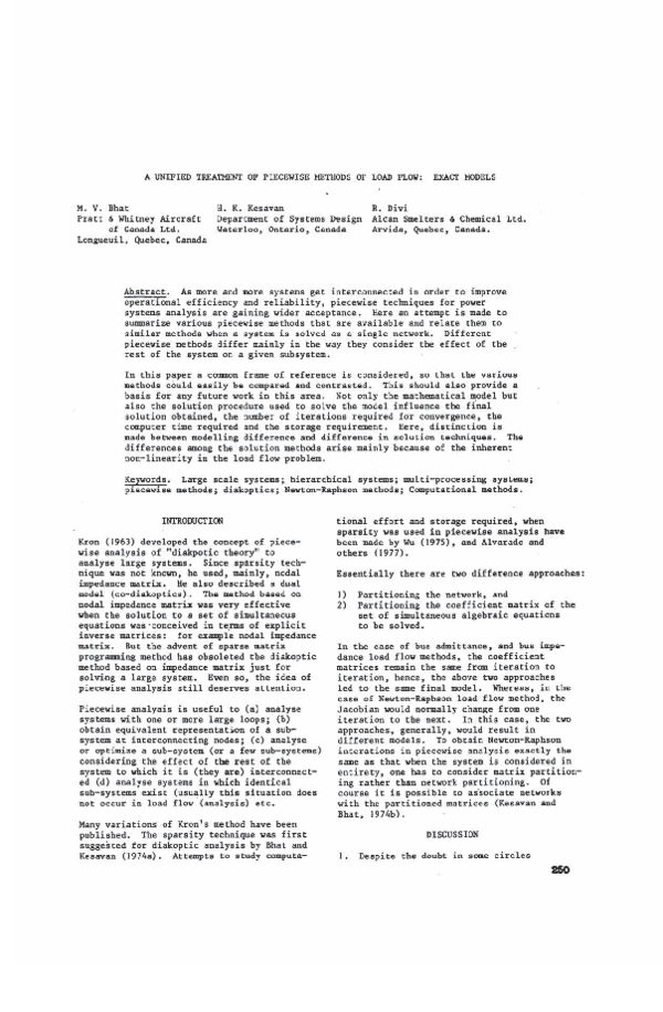 (PDF) A Unified Treatment of Piecewise Methods of Load Flow: Exact Models