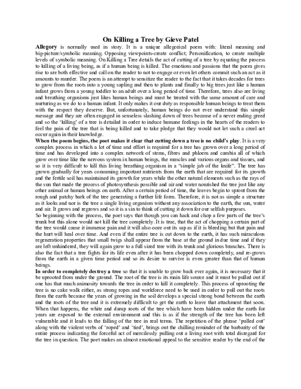 (DOC) On Killing a Tree by Gieve Patel