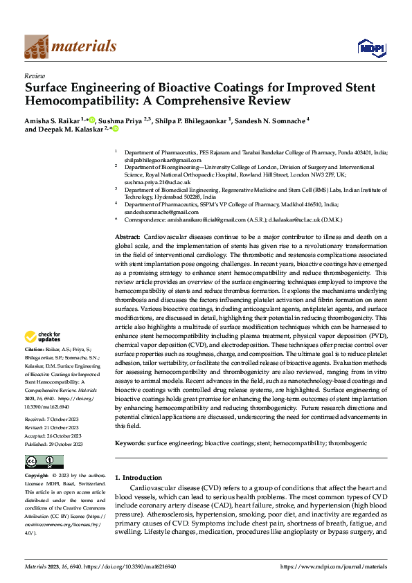 (PDF) Surface Engineering of Bioactive Coatings for Improved Stent ...
