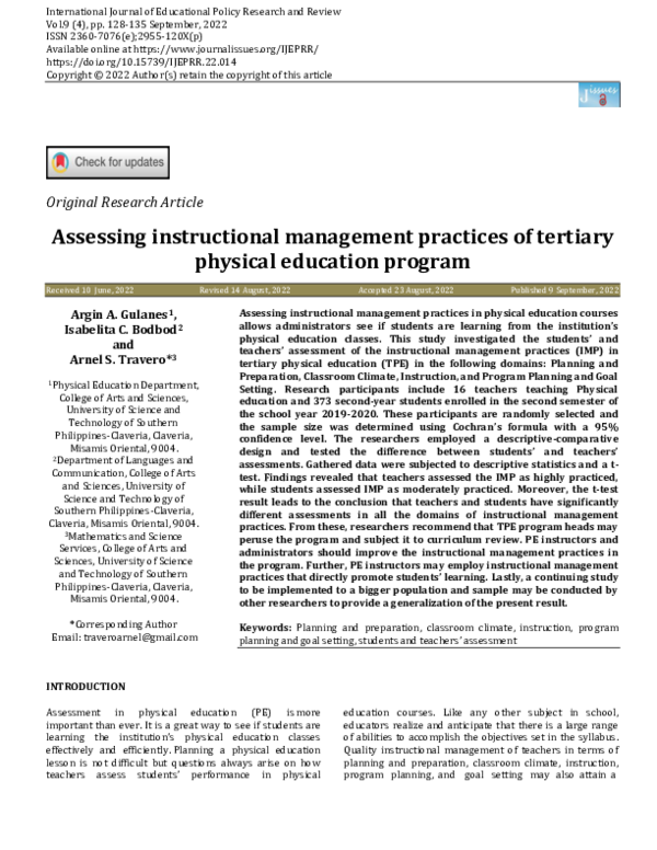 (PDF) Assessing instructional management practices of tertiary physical ...