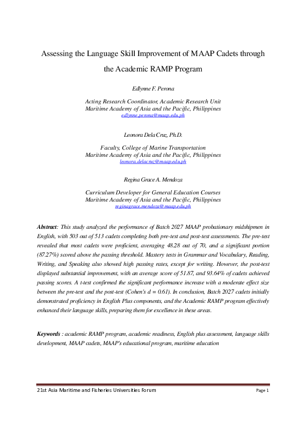 (PDF) Assessing the Language Skill Improvement of MAAP Cadets through ...