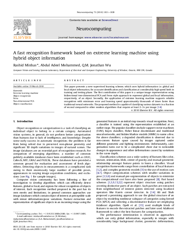 (PDF) A fast recognition framework based on extreme learning machine using hybrid object ...