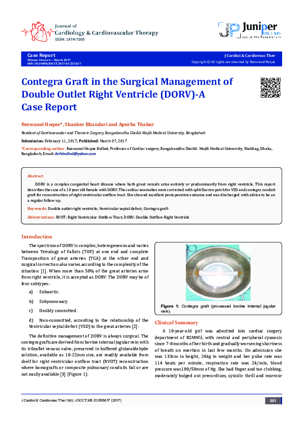 (PDF) Contegra Graft in the Surgical Management of Double Outlet Right ...