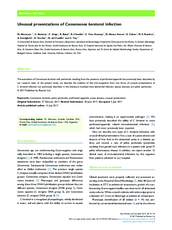 (PDF) Unusual presentations of Comamonas kerstersii infection