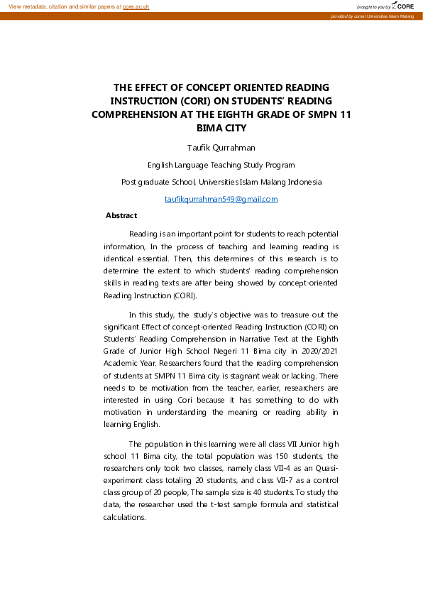 (PDF) The Effect of Concept Oriented Reading Instruction (Cori) on ...