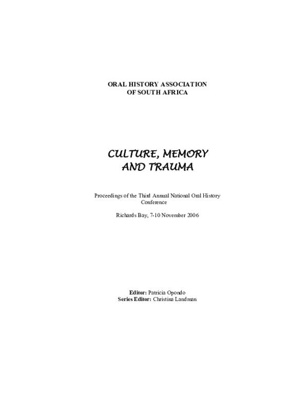 (PDF) CULTURE, MEMORY AND TRAUMA