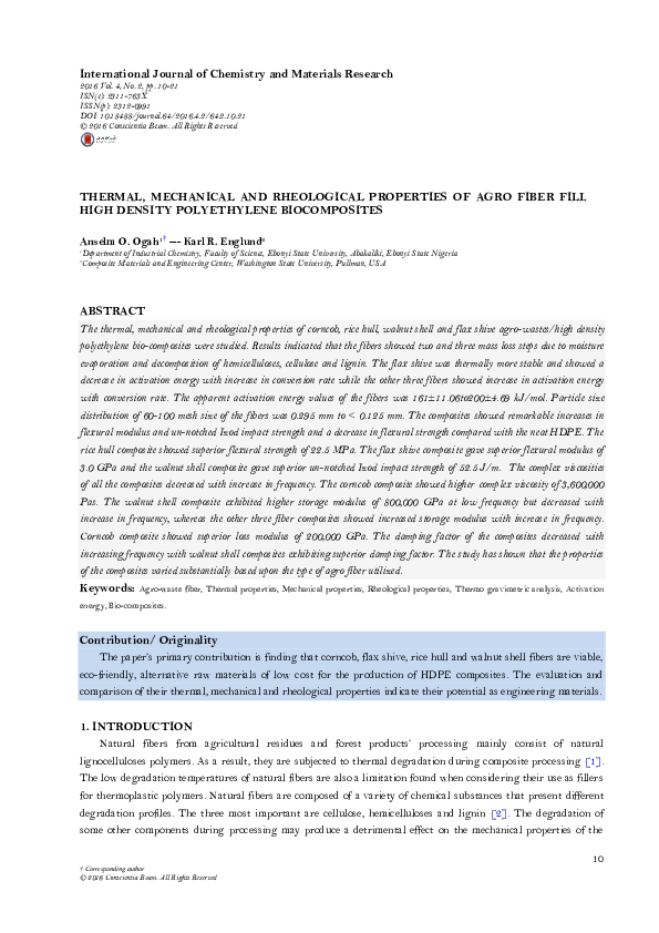 (PDF) Thermal, Mechanical and Rheological Properties of Agro Fiber ...