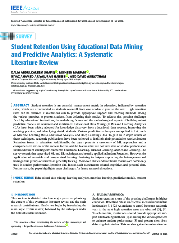 (PDF) Student Retention Using Educational Data Mining and Predictive Analytics: A Systematic ...