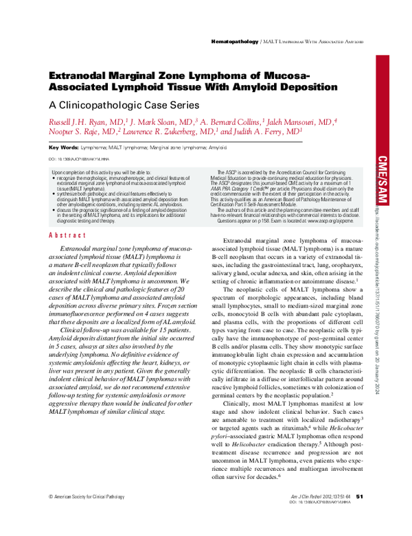(PDF) Extranodal Marginal Zone Lymphoma of Mucosa-Associated Lymphoid ...