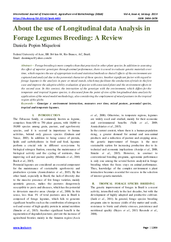 (PDF) About the use of Longitudinal data Analysis in Forage Legumes Breeding: A Review