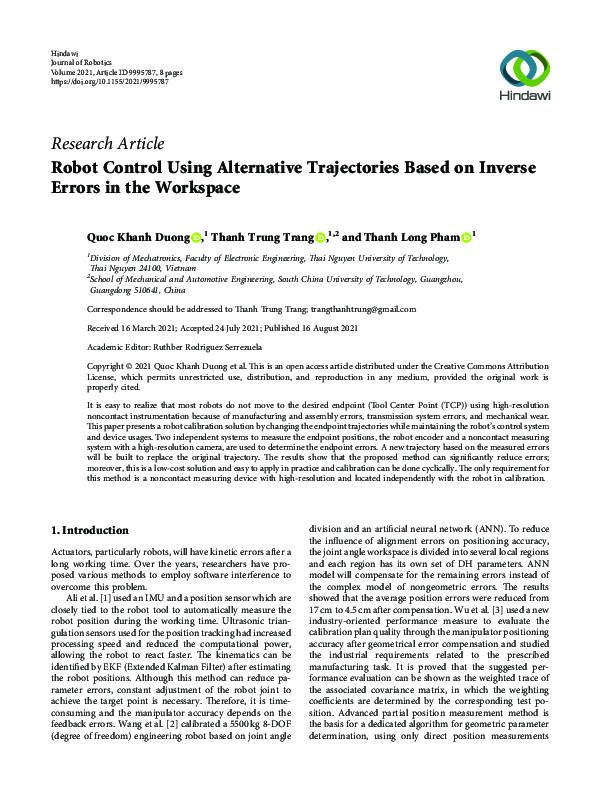 (PDF) Robot Control Using Alternative Trajectories Based on Inverse Errors in the Workspace