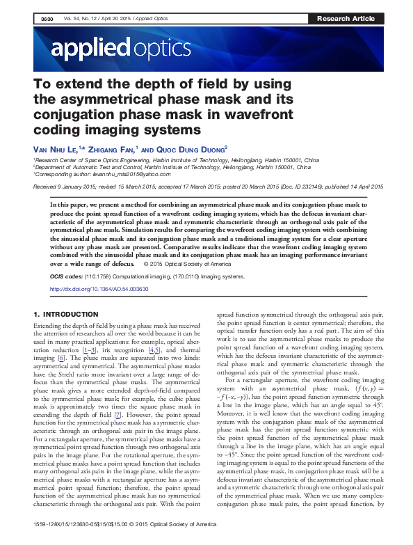 (PDF) To extend the depth of field by using the asymmetrical phase mask ...