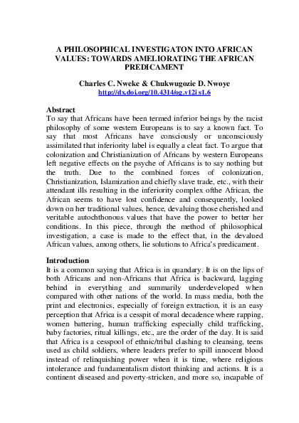 (PDF) A philosophical investigaton into African values: towards ...