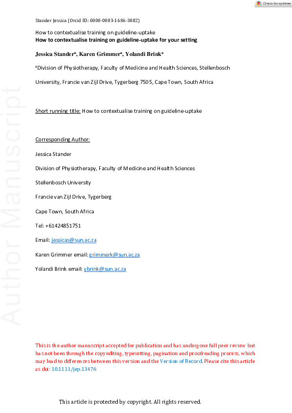 (PDF) How to contextualize training on guideline‐uptake for your setting