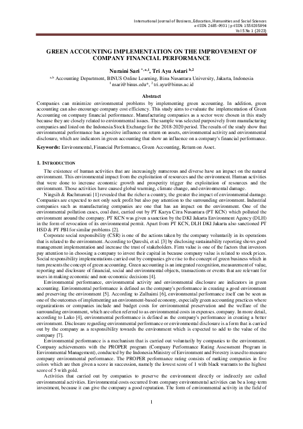 (PDF) Green Accounting Implementation on the Improvement of Company ...