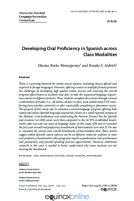 (PDF) Developing Oral Proficiency in Spanish across Class Modalities