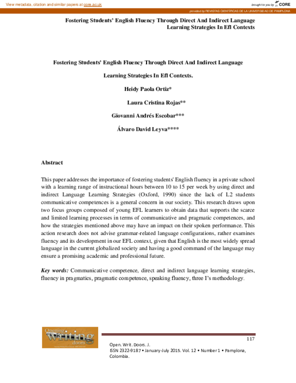 (PDF) Fostering Students’ English Fluency Through Direct And Indirect ...