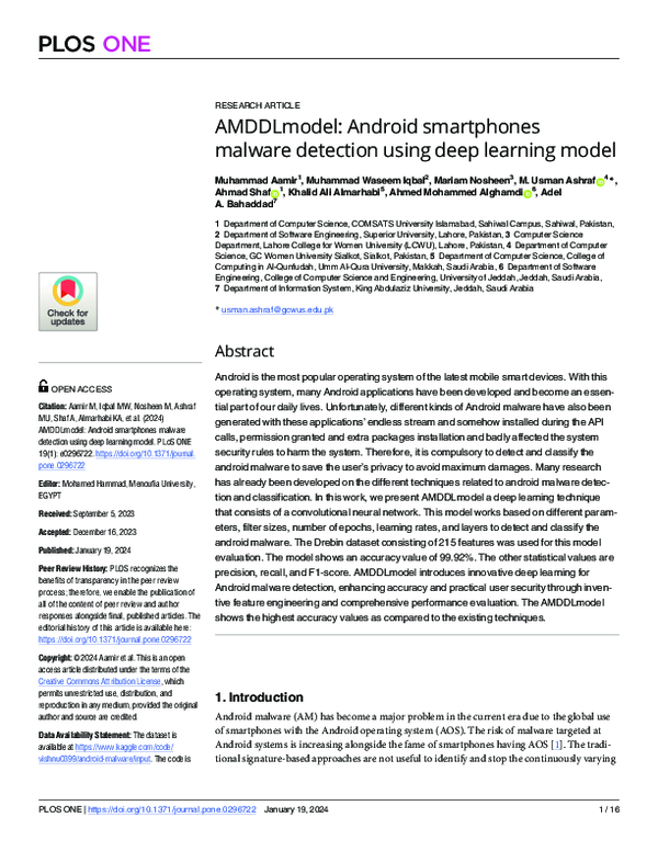 Pdf Amddlmodel Android Smartphones Malware Detection Using Deep Learning Model