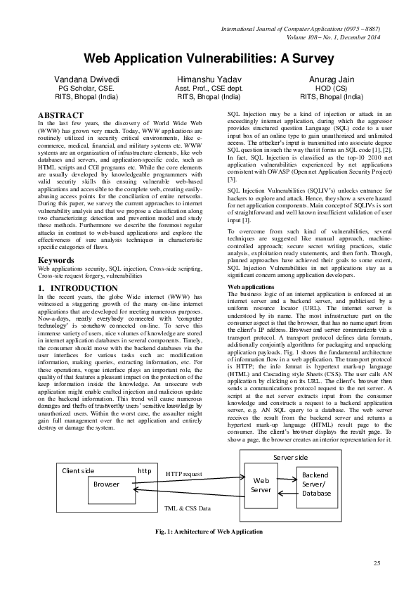 Pdf Web Application Vulnerabilities A Survey