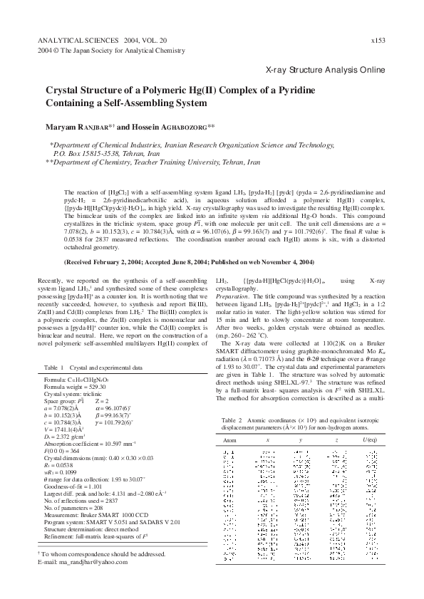 (PDF) Crystal Structure of a Polymeric Hg(II) Complex of a Pyridine ...