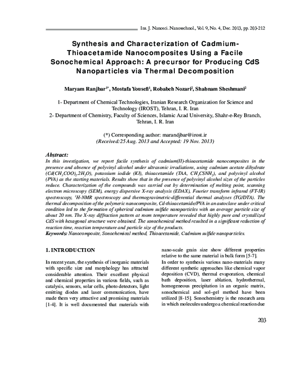 (PDF) Synthesis and Characterization of Cadmium-Thioacetamide ...