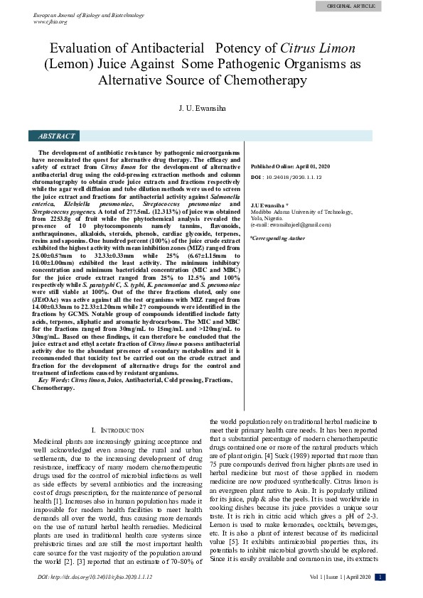 (PDF) Preliminary Phytochemical and Antimicrobial Activity of Citrus x ...