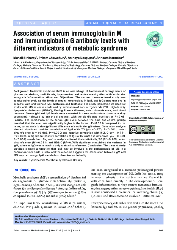 (PDF) Association of serum immunoglobulin M and immunoglobulin G ...