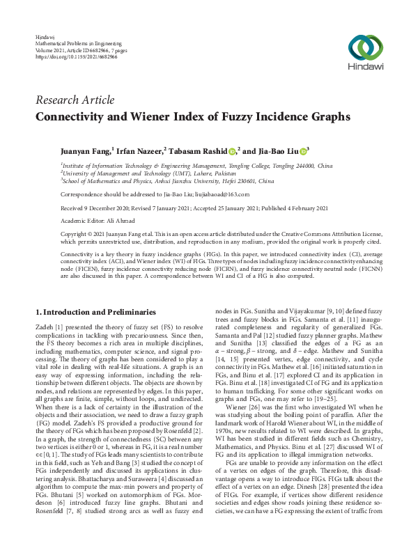 (PDF) Connectivity and Wiener Index of Fuzzy Incidence Graphs
