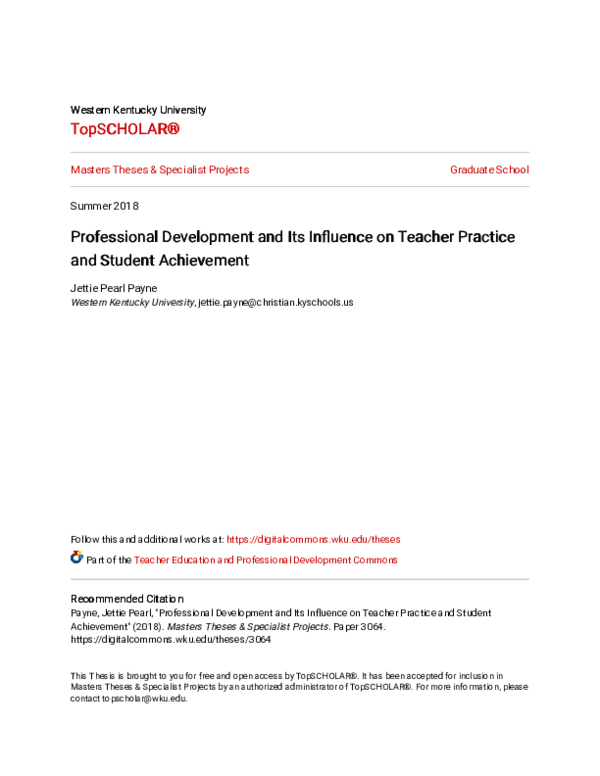 (PDF) Professional Development and Its Influence on Teacher Practice and Student Achievement