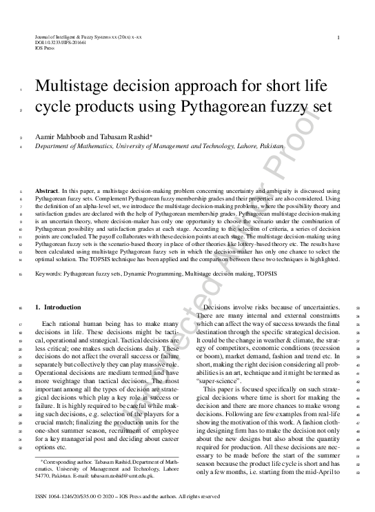 (PDF) Multistage decision approach for short life cycle products using Pythagorean fuzzy set ...