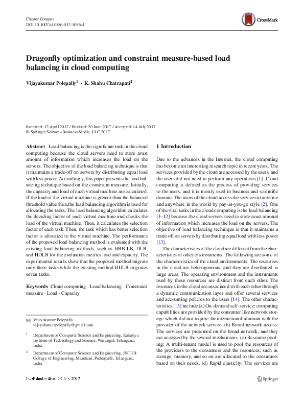 (PDF) Dragonfly optimization and constraint measure-based load balancing in cloud computing