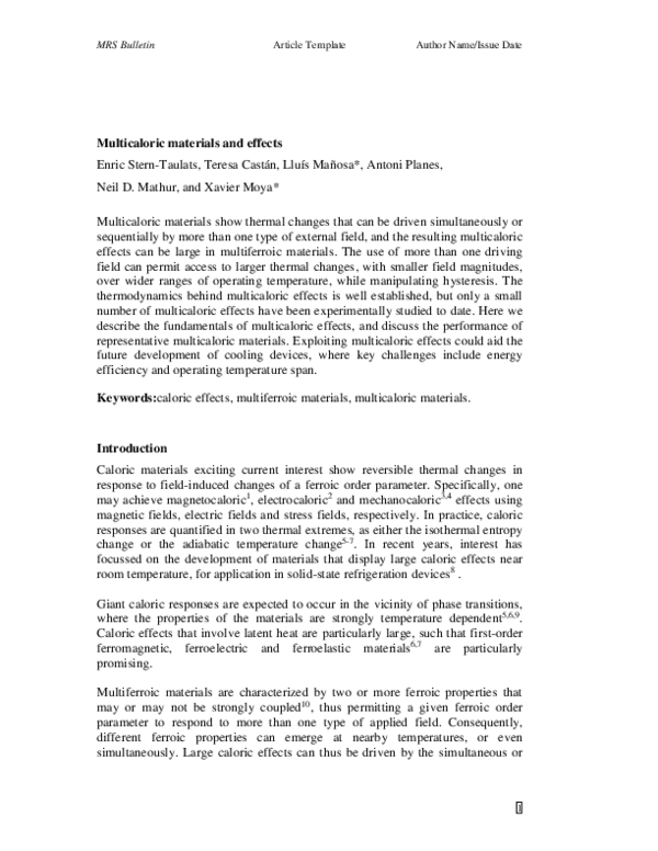 (PDF) Multicaloric materials and effects