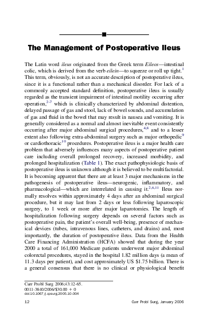 (PDF) The Management of Postoperative Ileus